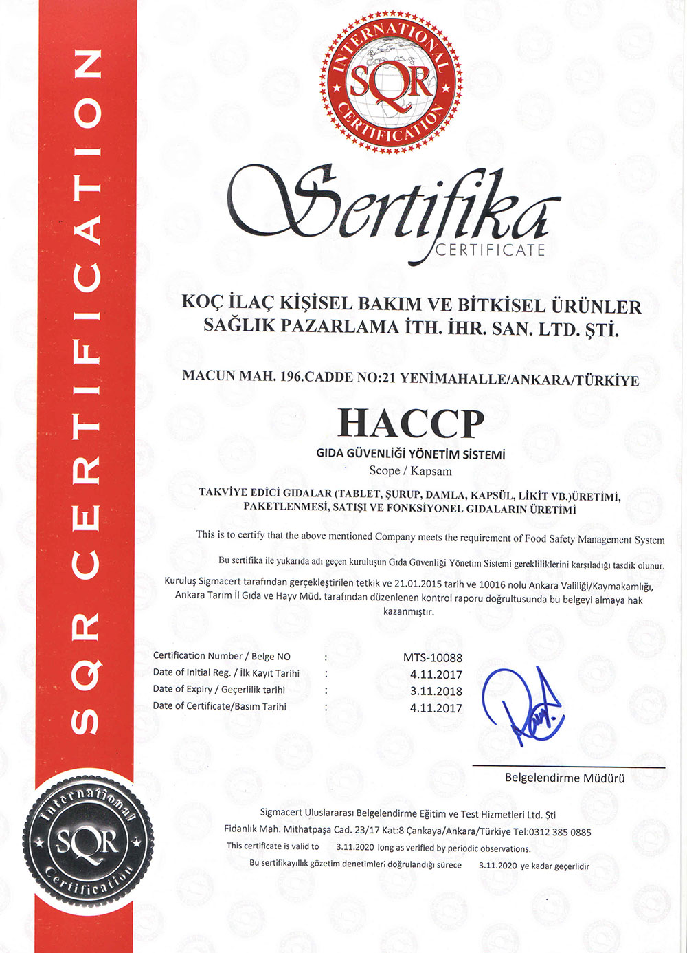 Koç İlaç our certificates